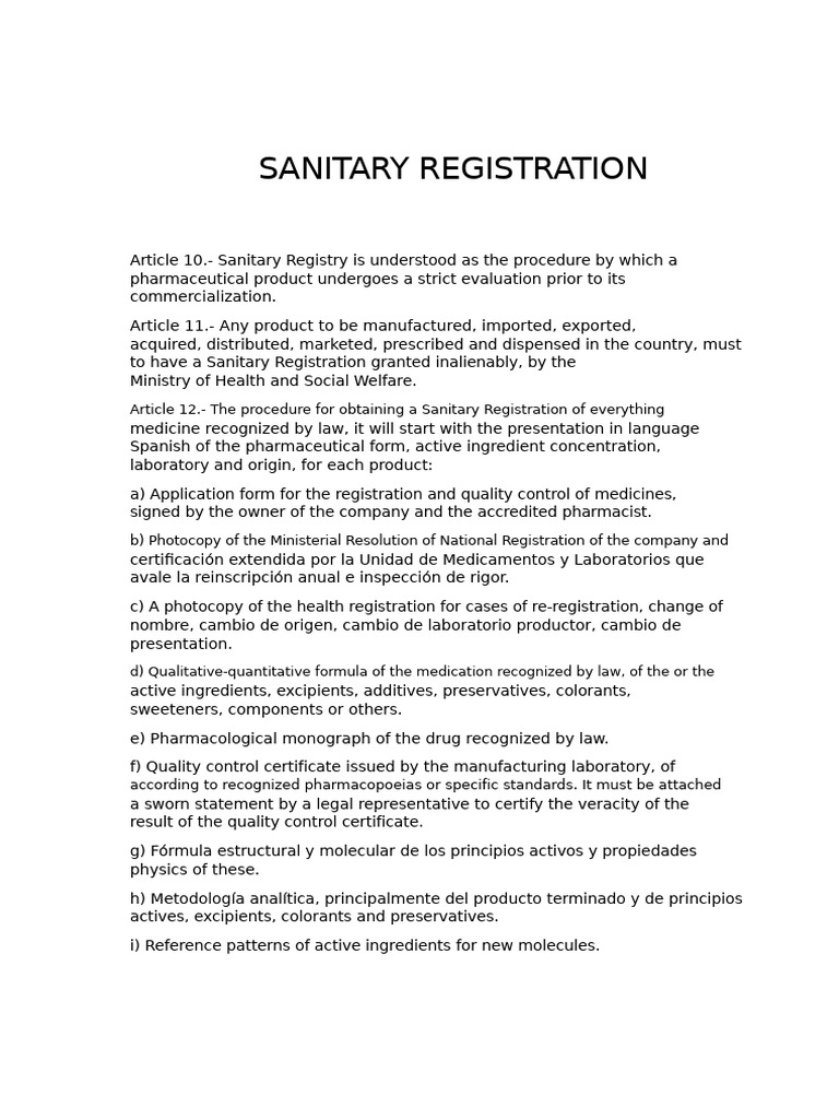 Sanitary Registration | PDF | Pharmacology | Over The Counter Drug