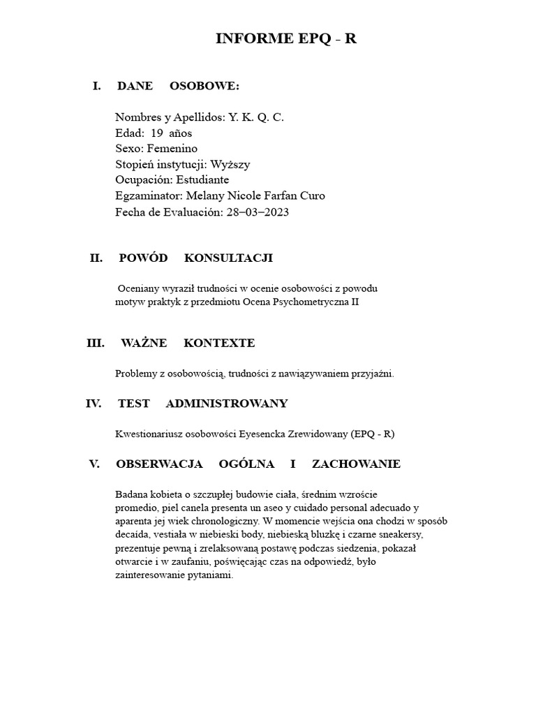 Raport Z Testu Epq - R | PDF