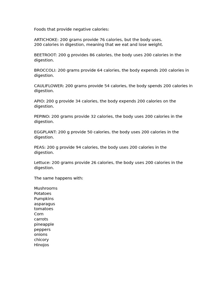 Foods That Provide Negative Calories | PDF | Beef | Foods