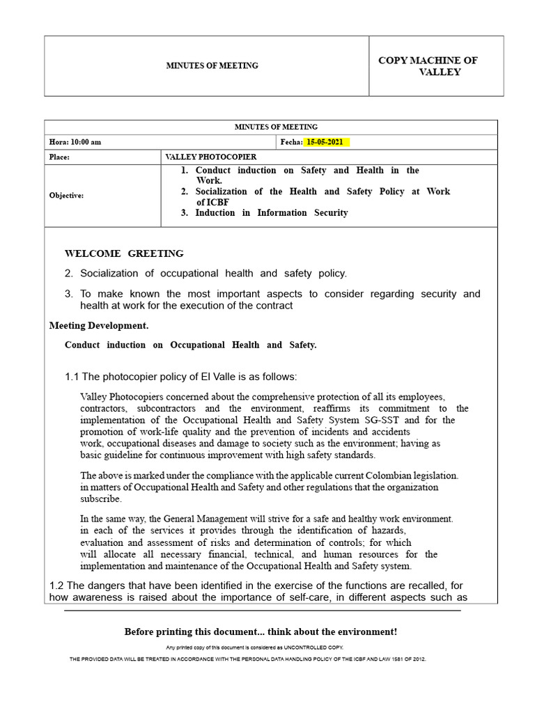 17 Minutes of The SST and Information Security Induction Meeting | PDF ...