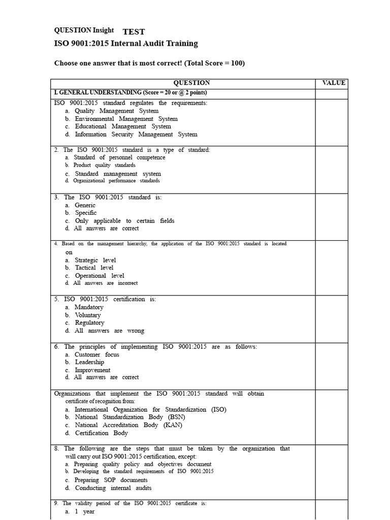 ISO 9001 Audit Awareness Questions | PDF | Audit | Internal Audit
