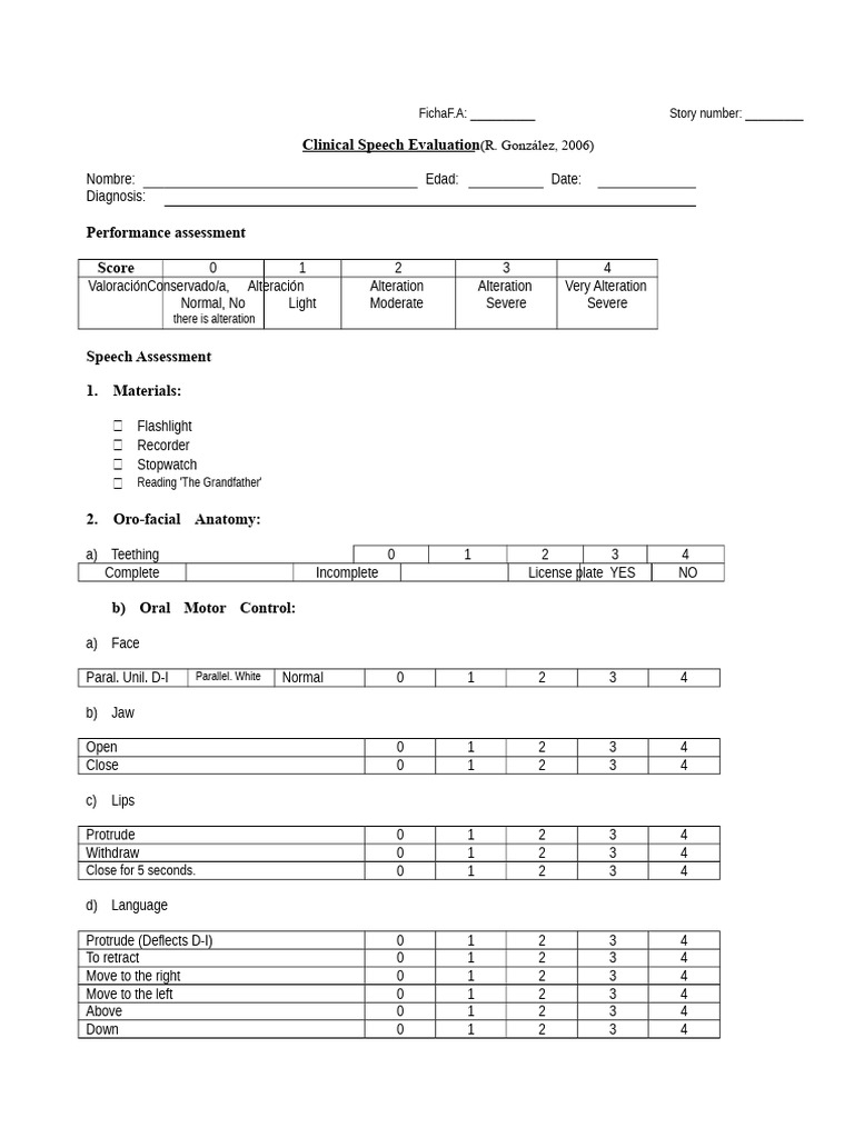 Clinical Speech Evaluation Protocol R. Gonzalez 2006 | PDF | Human ...