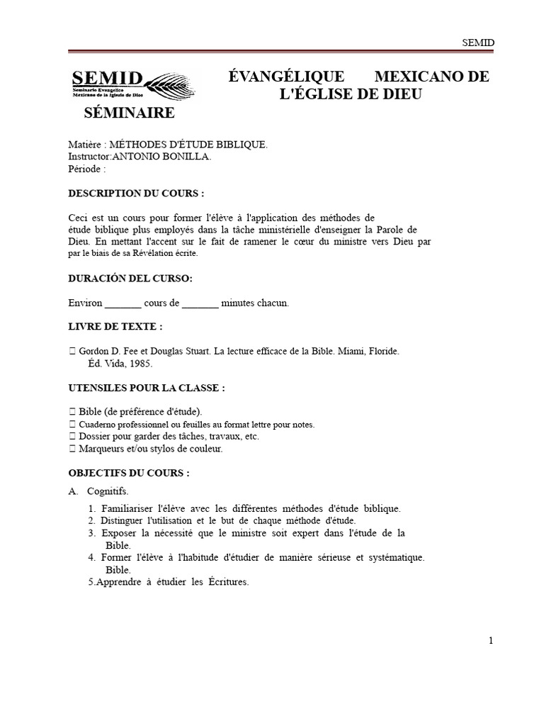 Méthodes D'étude Biblique, Plan de Cours | PDF | Vérité | Dieu