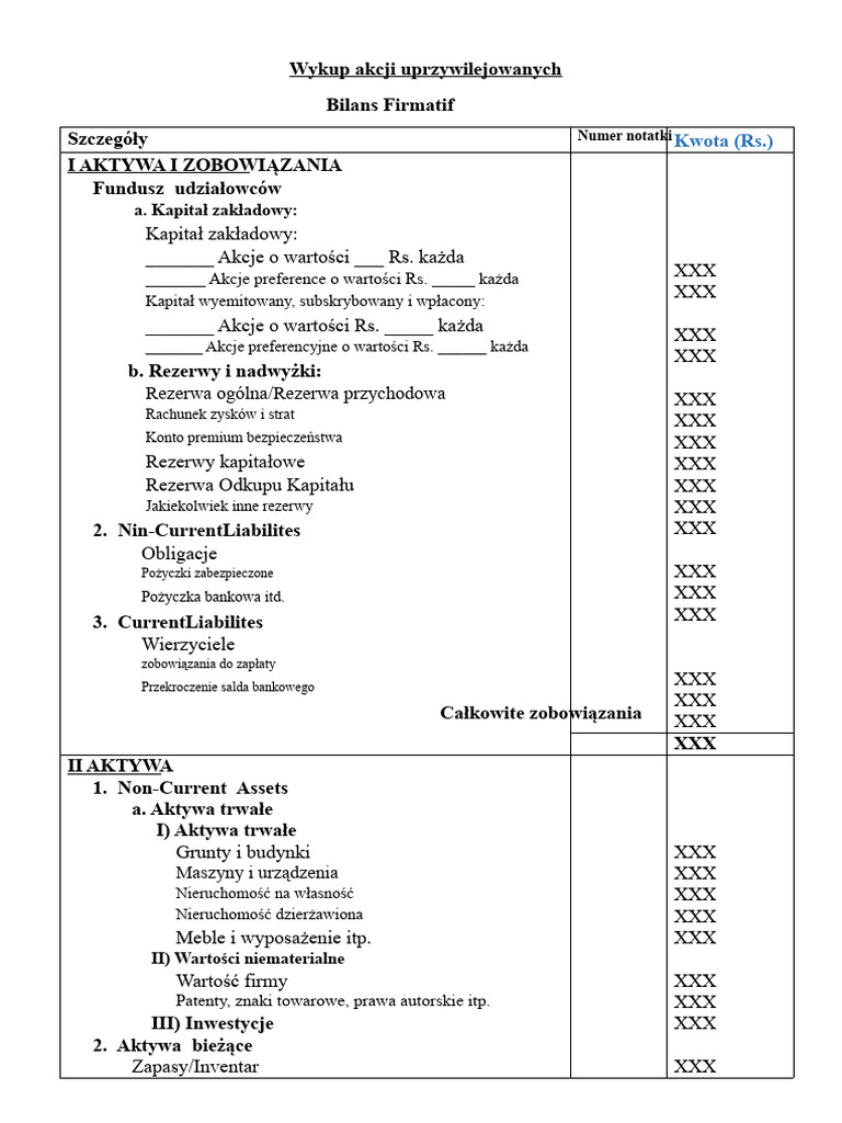 Bilans - Wykup | PDF