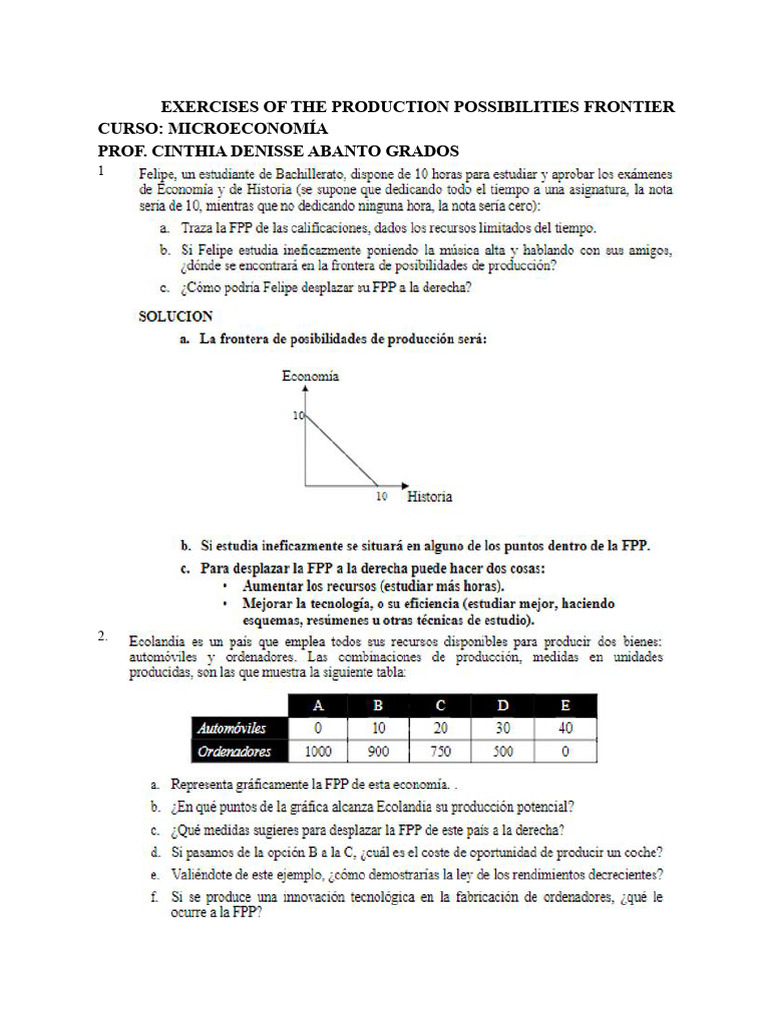 Exercises On The Production Possibility Frontier | PDF | Opportunity ...