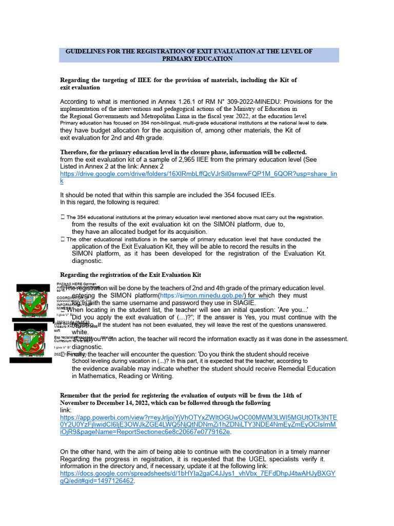 GUIDELINES - Exit Evaluation - School Reinforcement. | PDF
