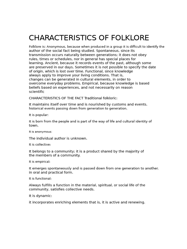 Characteristics of Folklore | PDF | Folklore | Knowledge