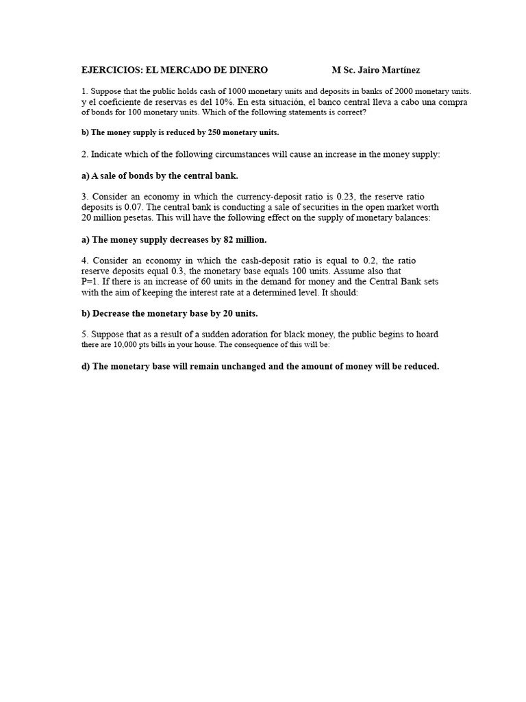 Money Market Exercises | PDF