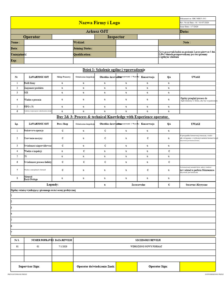 Arkusz OJT I Test Praktyczny | PDF
