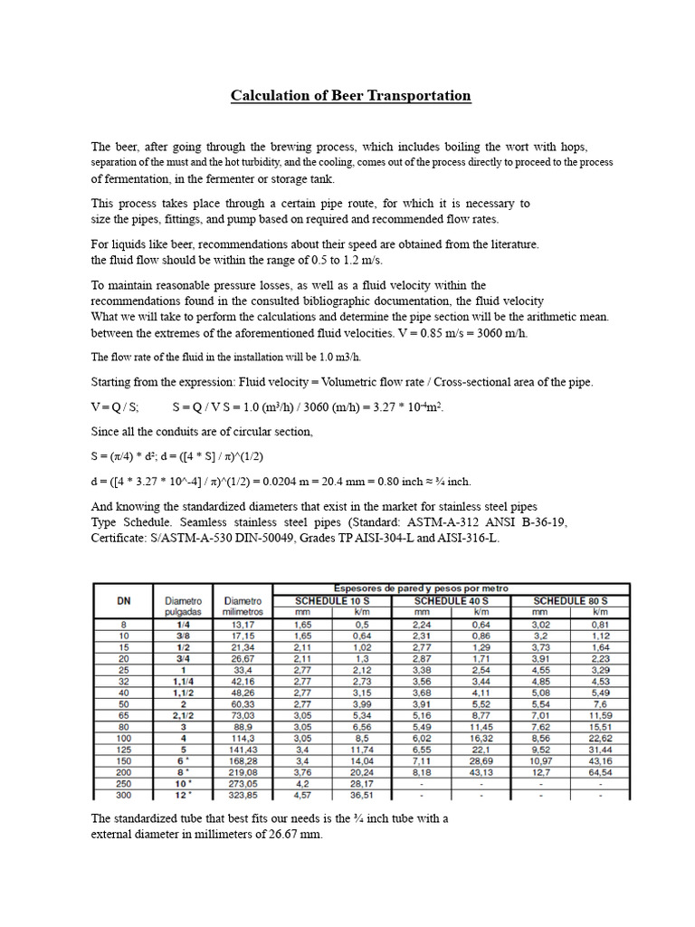 Calculation of The Transport of Beer | PDF | Brewing | Pump