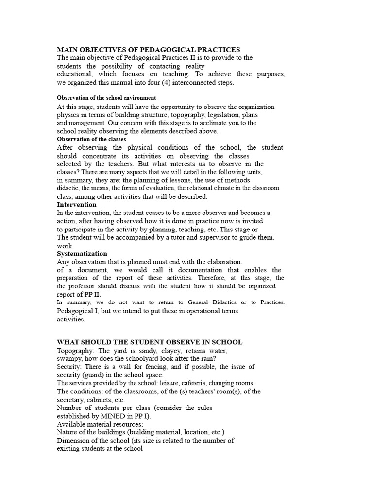 Main Objectives of Pedagogical Practices | PDF | Pedagogy | Teachers