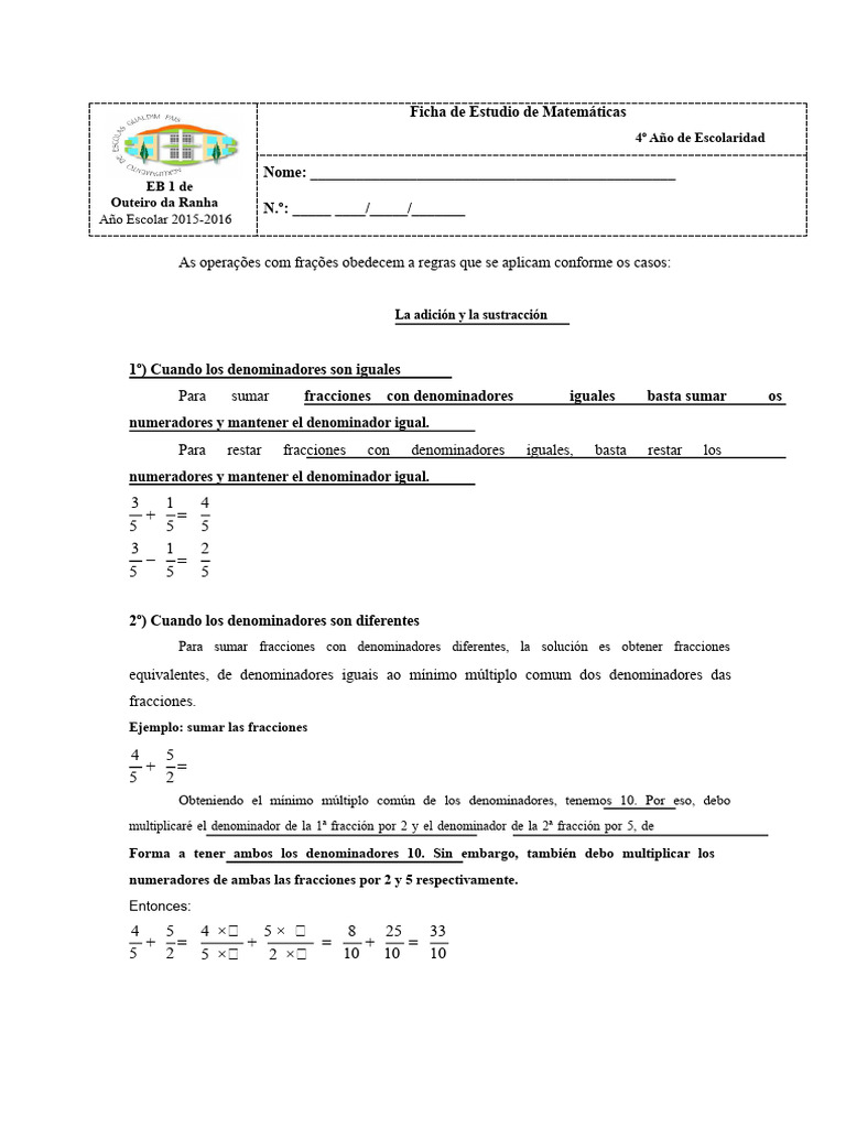Reglas de Las Operaciones Con Fracciones | PDF | Sustracción ...