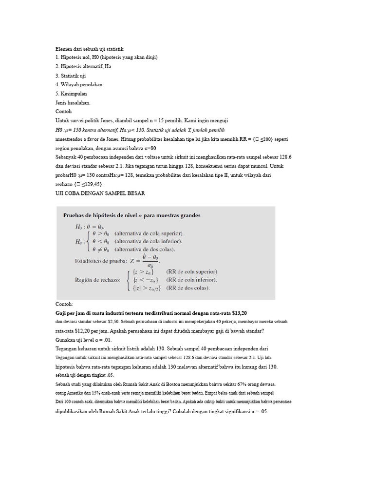Elemen Uji Statistik dan Contoh Analisis | PDF