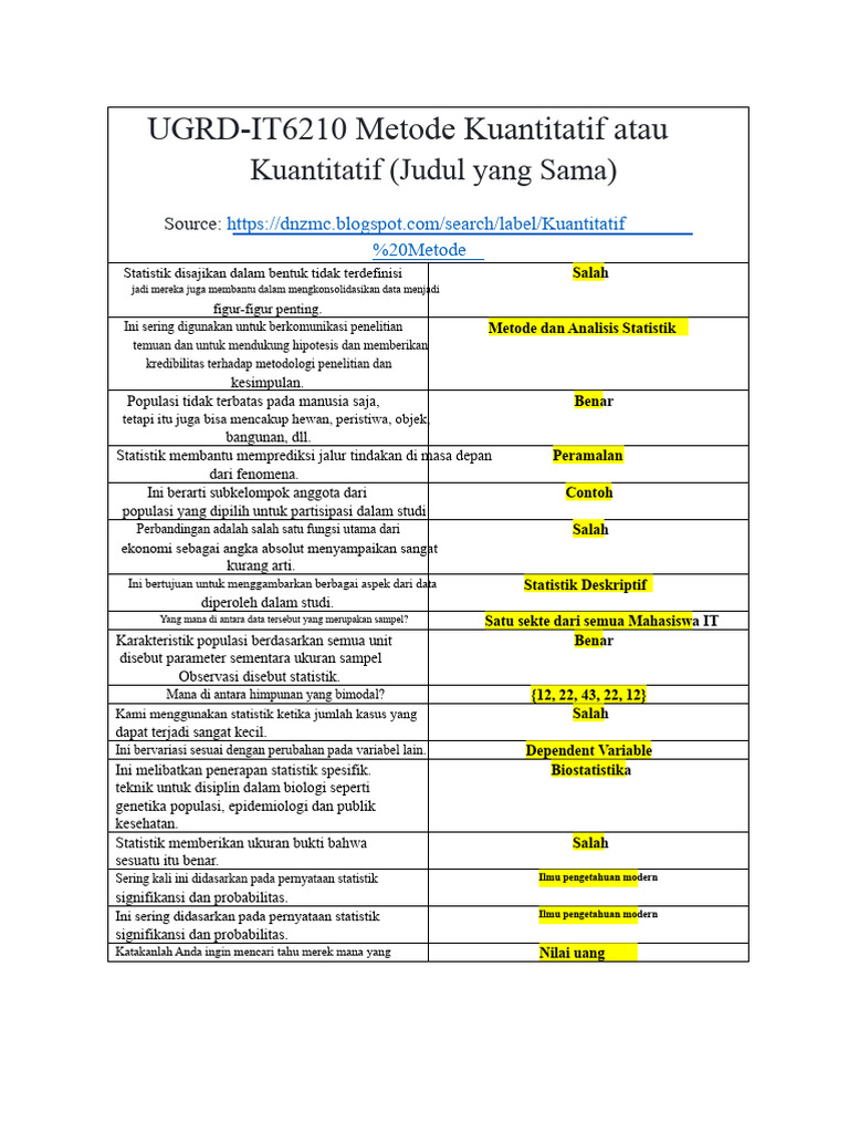 Metode Kuantitatif dalam Statistik Deskriptif | PDF