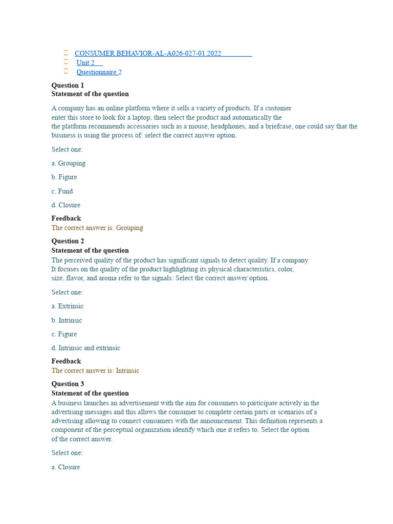 Consumer Behavior Questionnaire Insights | PDF
