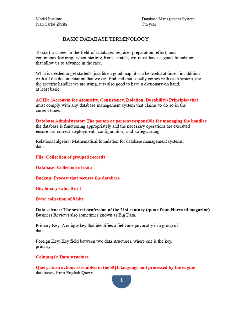 Basic Terminology of Databases | PDF | Databases | Relational Database