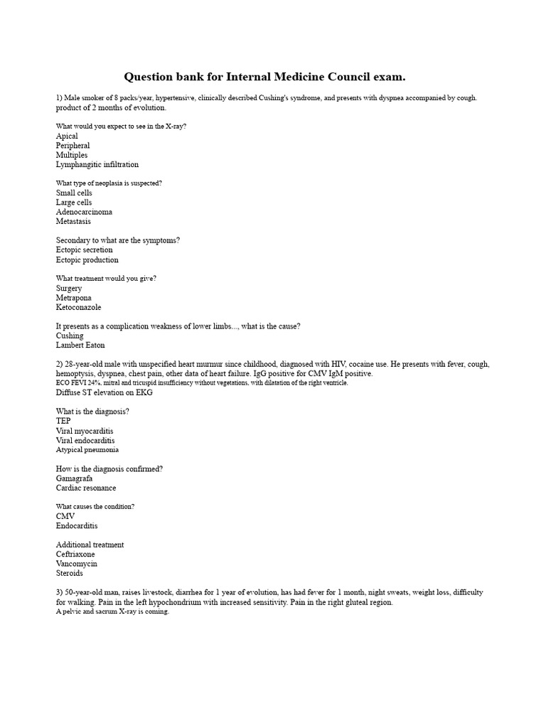 Internal Medicine Council Exam Question Bank | PDF | Clinical Medicine ...