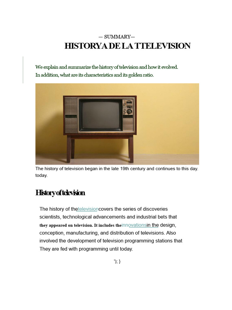 History of Television | PDF | Television | Information And ...
