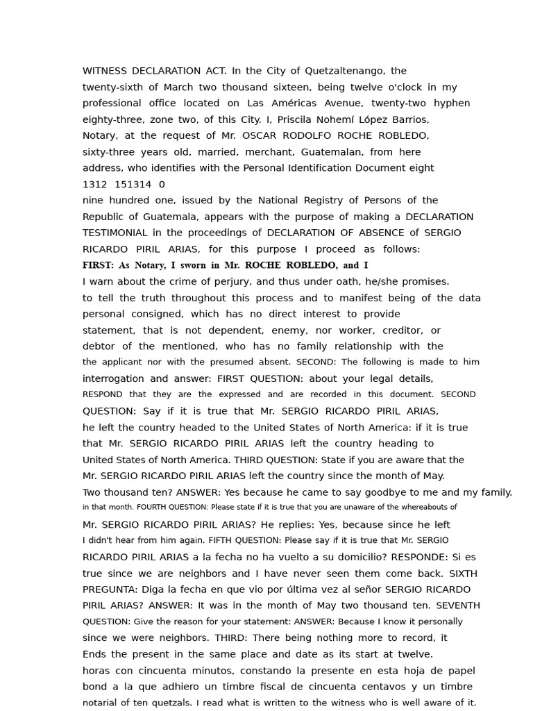 Witness Declaration Act | PDF | Witness | Guatemala
