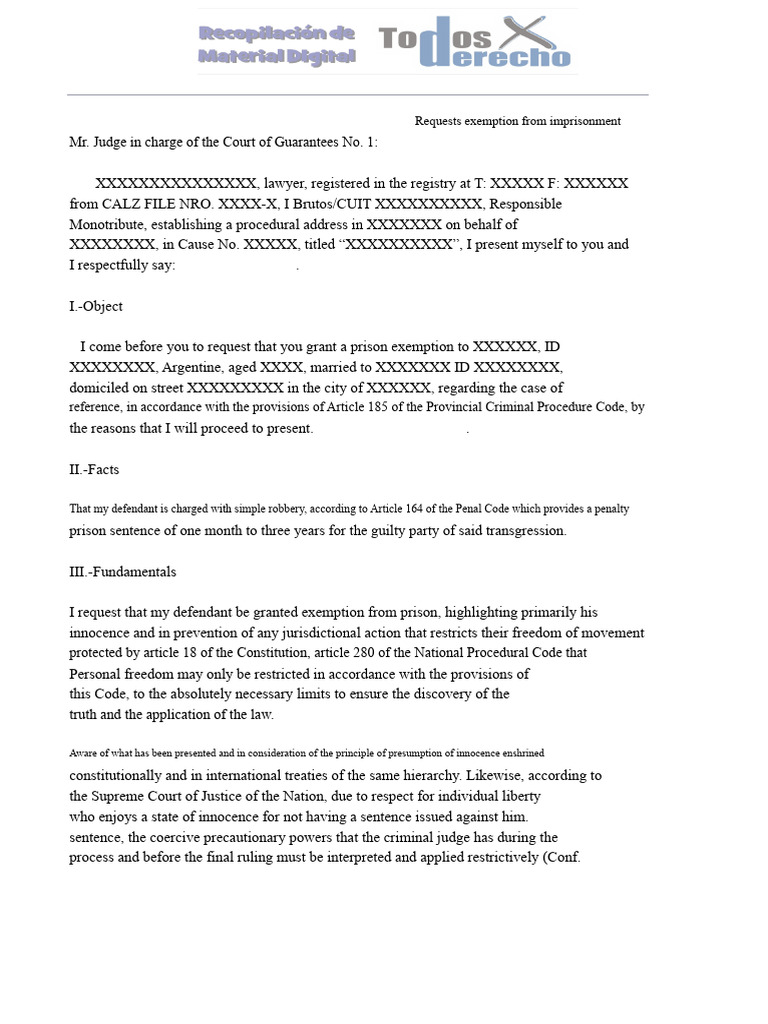 Request for Prison Exemption in Criminal Case | PDF | Sentence (Law ...