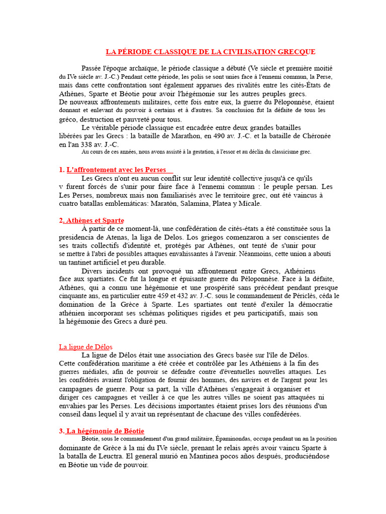Période classique de la civilisation grecque | PDF | Grèce classique ...