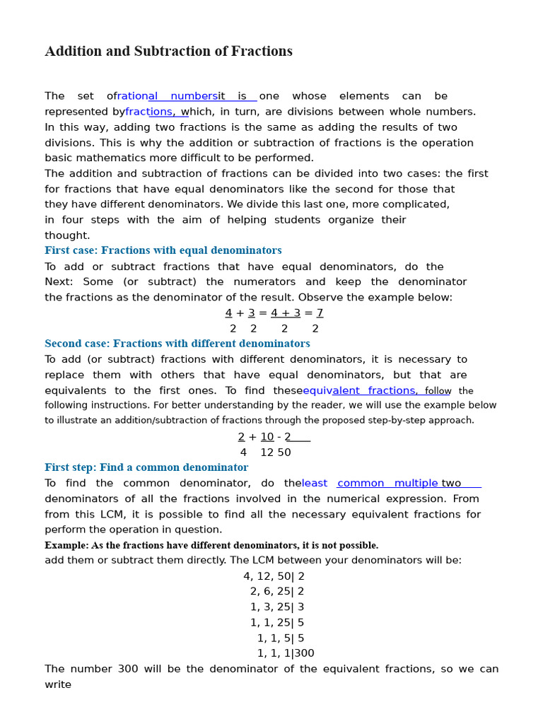 Adding and Subtracting Fractions Guide | PDF | Mathematics | Algebra