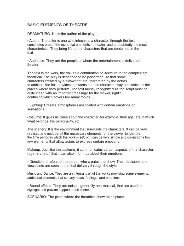 Basic Elements of Theatre | PDF | Theatre | Play (Theatre)