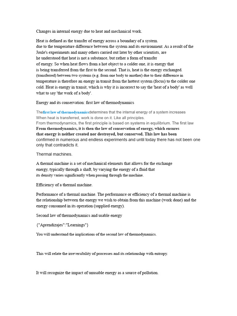 Changes in Internal Energy Due To Heat and Mechanical Work | PDF ...