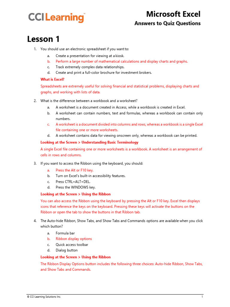 3273-1 Excel 365-2019 Answers To Review Questions | PDF | Microsoft ...