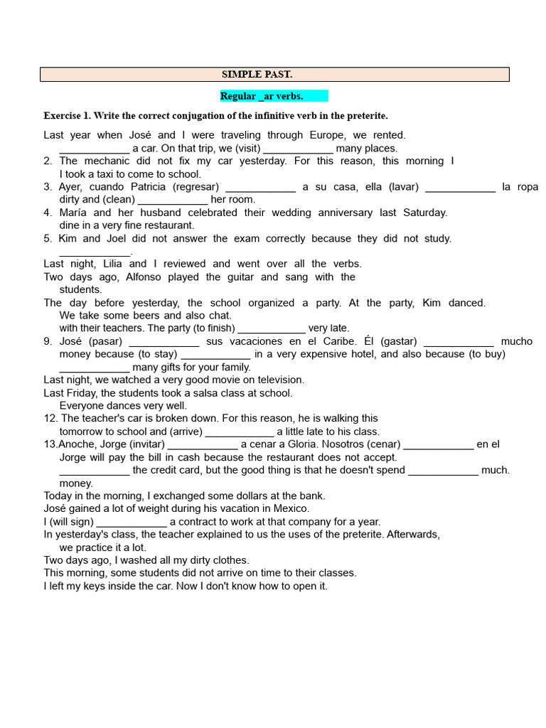 Simple Past. Regular - Ar - Er - Ir. | PDF | Linguistics | Syntax