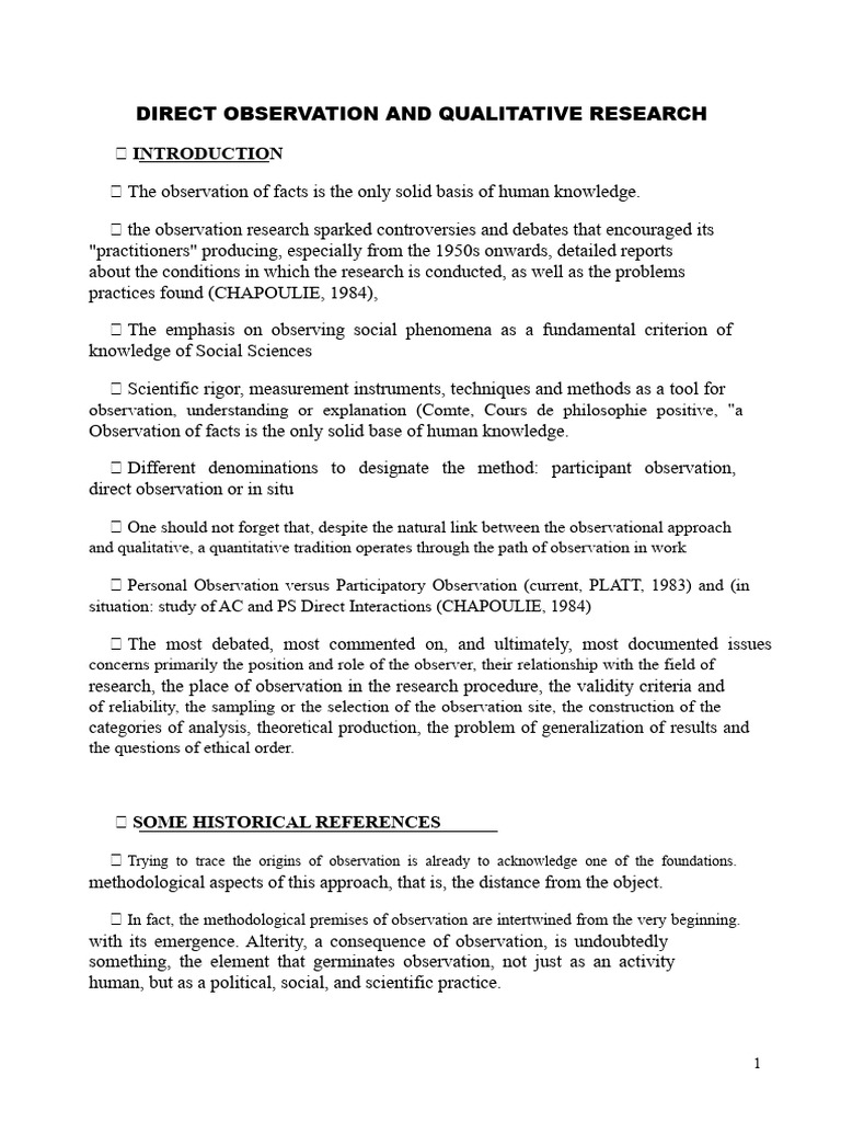 Understanding Direct Observation Methods | PDF | Qualitative Research ...