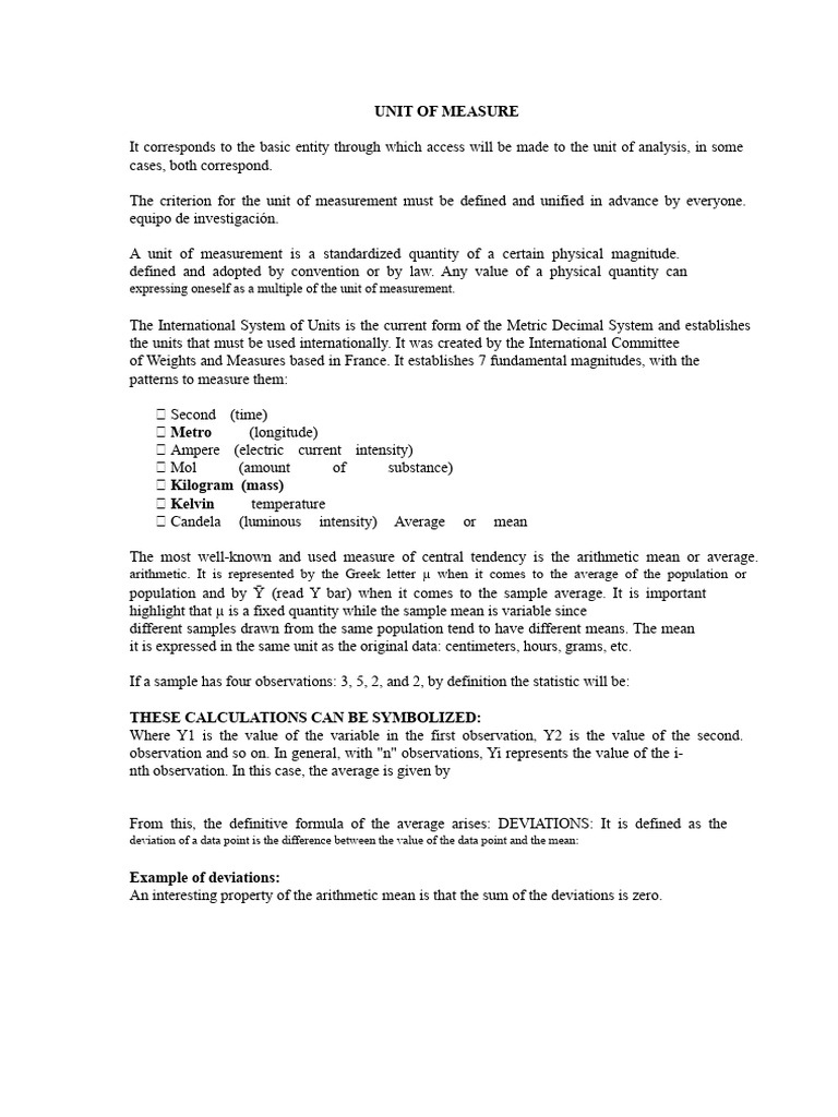 Unit of Measure | PDF | Standard Deviation | Variance