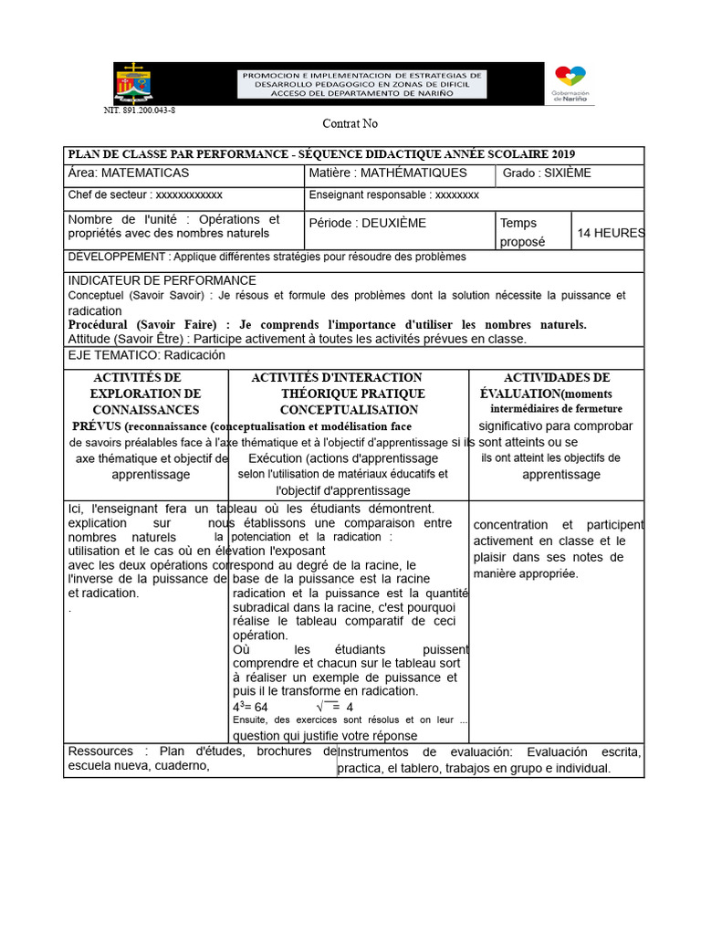 Plan de classe : Mathématiques 6e et 7e | PDF | Apprentissage ...
