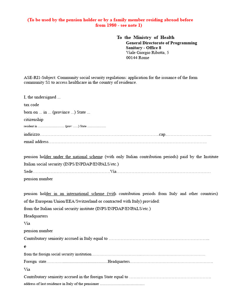 Pensioner Request For The Issuance of S1 Former E121 | PDF | Government