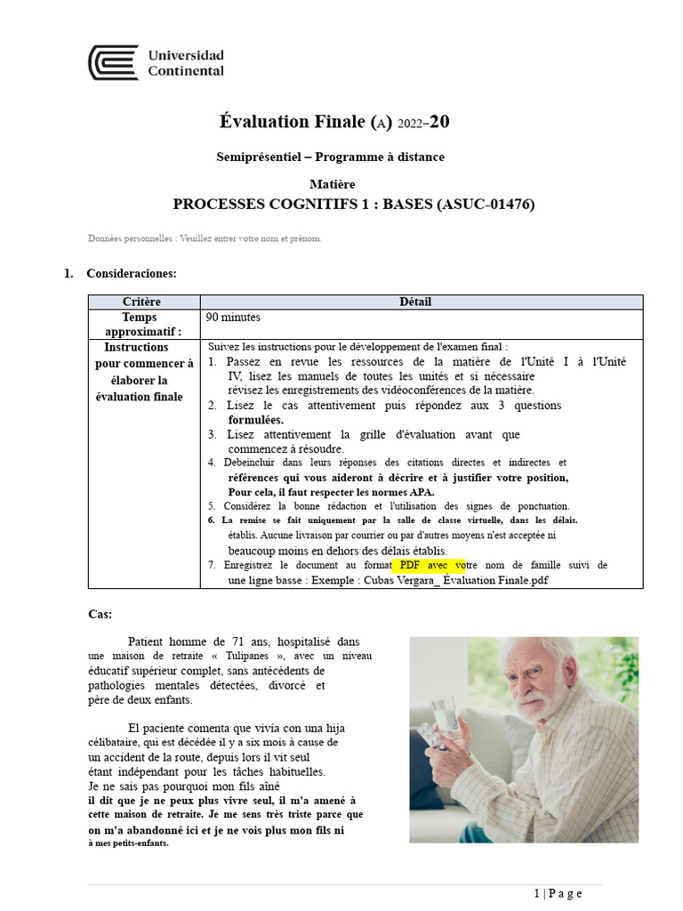 Évaluation cognitive d'un patient âgé | PDF | Mémoire | Attention