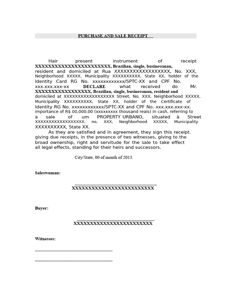 Simple Purchase and Sale Receipt | PDF