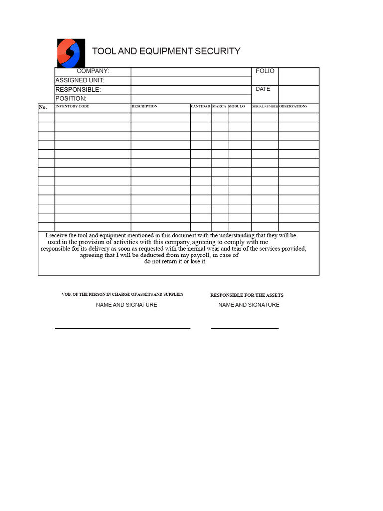 Tool and Equipment Receipt Format-Copy - Part1-Copy6 | PDF