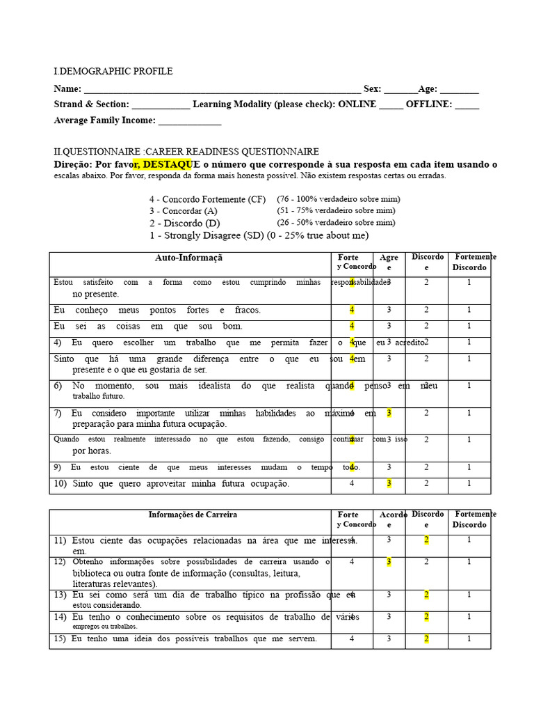 Questionário de Prontidão para Carreira | PDF | Tomada de decisões