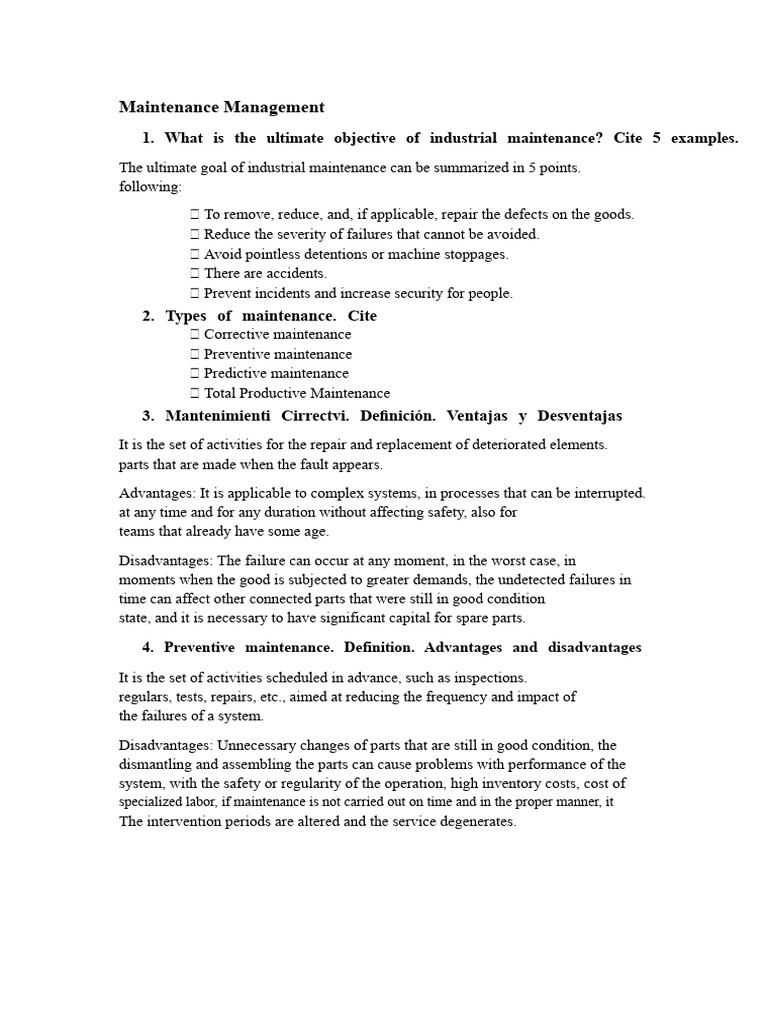 Maintenance Management Questionnaire | PDF | Systems Engineering
