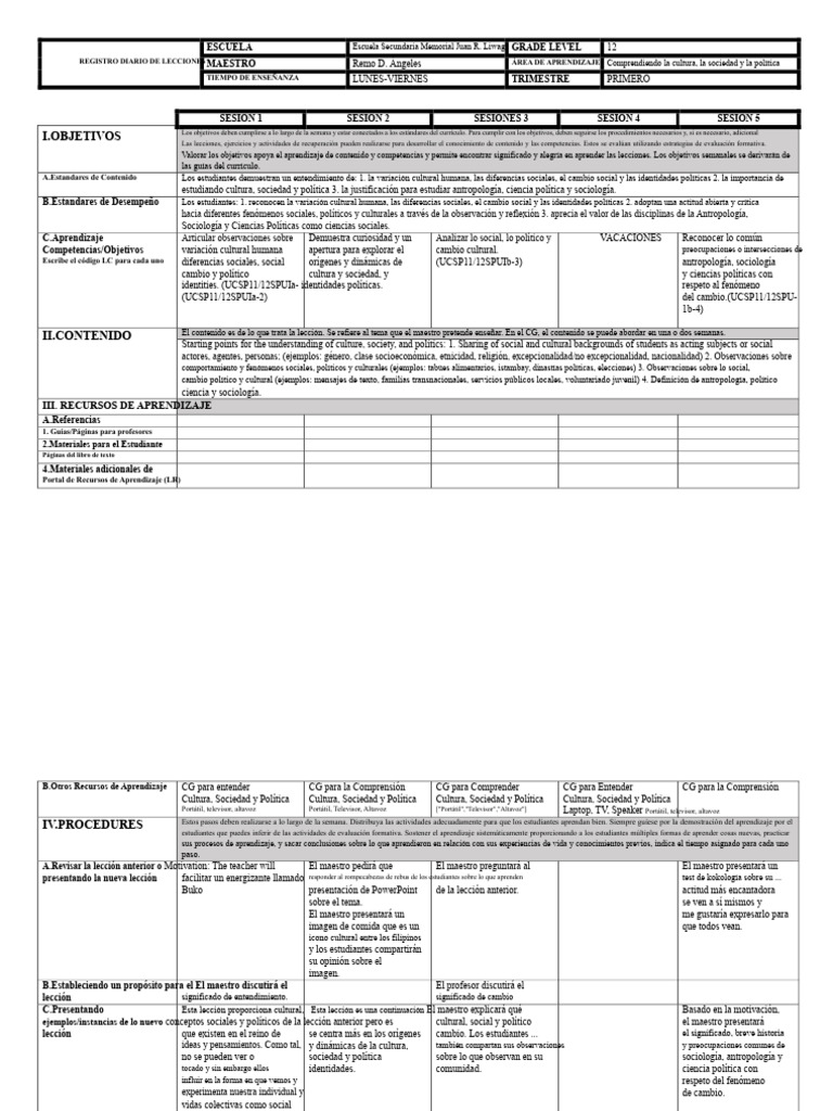 dll ucsp semana 1 | PDF | Plan de estudios | Aprendizaje