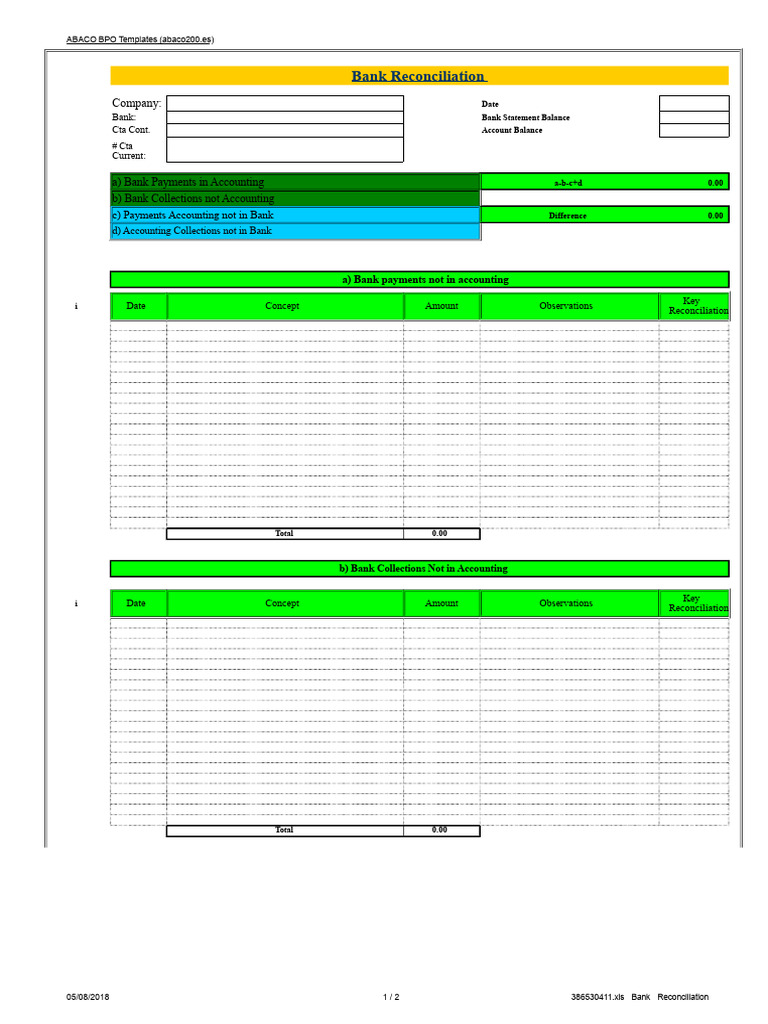 Bank Reconciliation Format For Download-1 | PDF | Business Economics ...