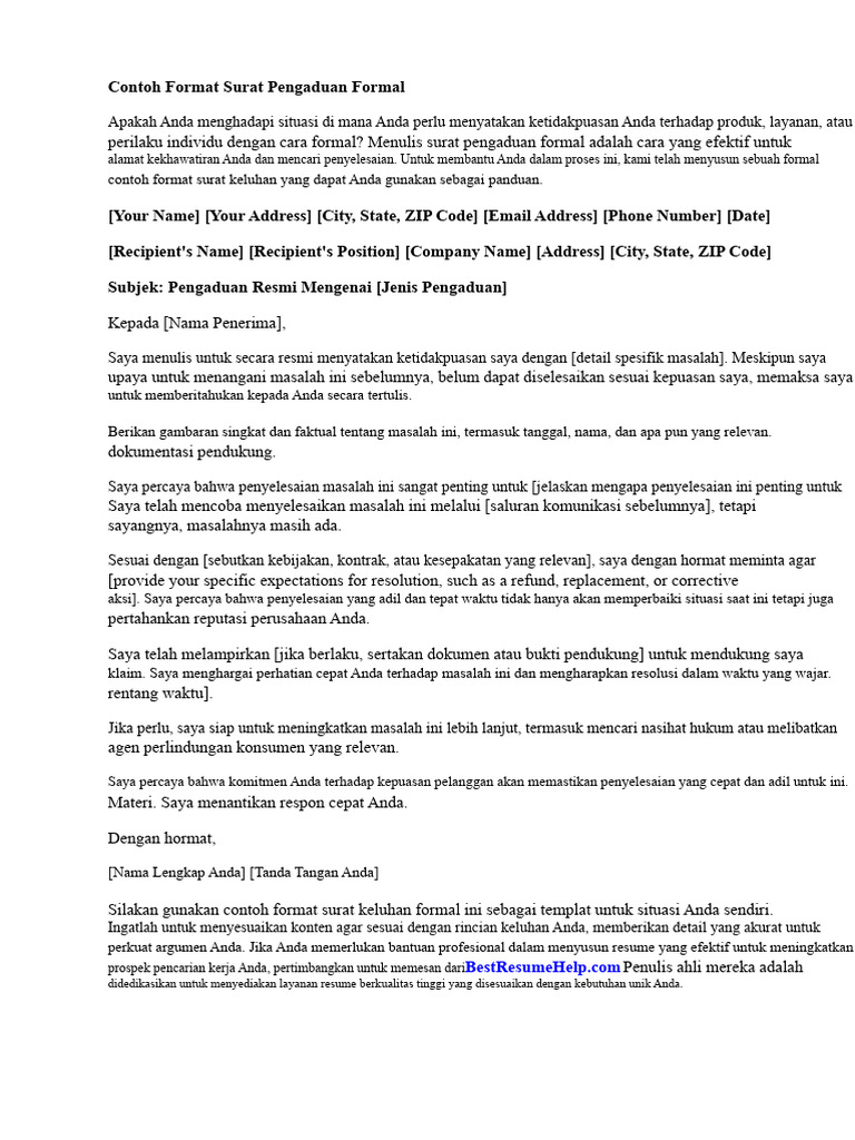 Contoh Surat Pengaduan Formal Efektif | PDF