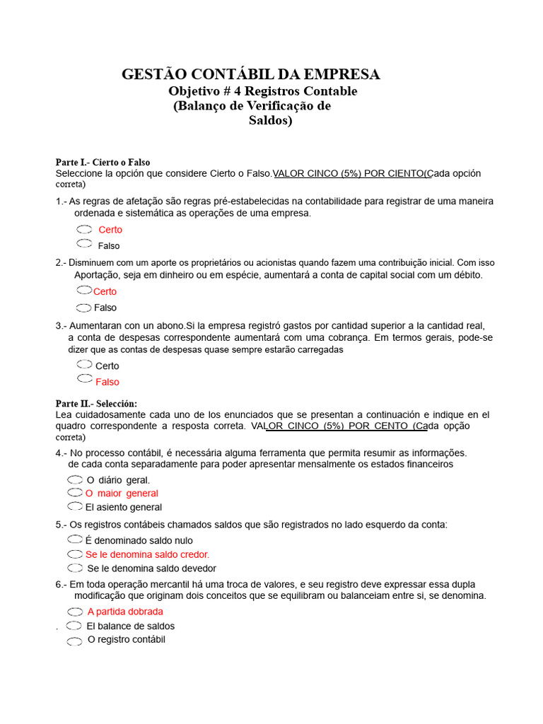 Gestão Contábil: Balanço e Registros | PDF | Contabilidade | Balancete