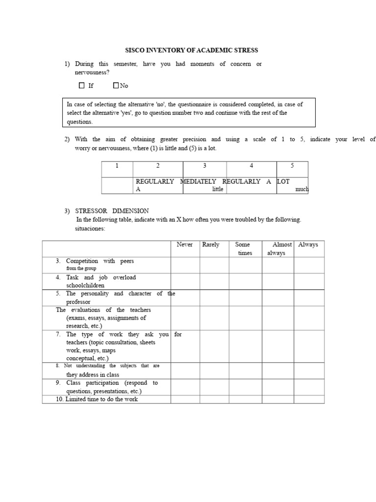 Academic Stress Inventory Questionnaire | PDF | Anxiety | Stress (Biology)