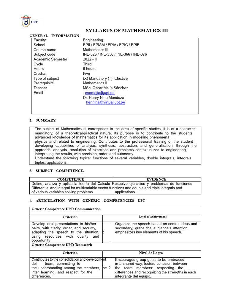 Syllabus of Mathematics Iii | PDF | Integral | Derivative