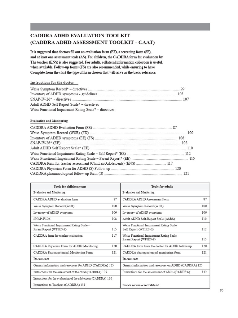 CADDRA ADHD EVALUATION TOOL - CANADA 2011 (48 Pages - 287 KB) | PDF ...