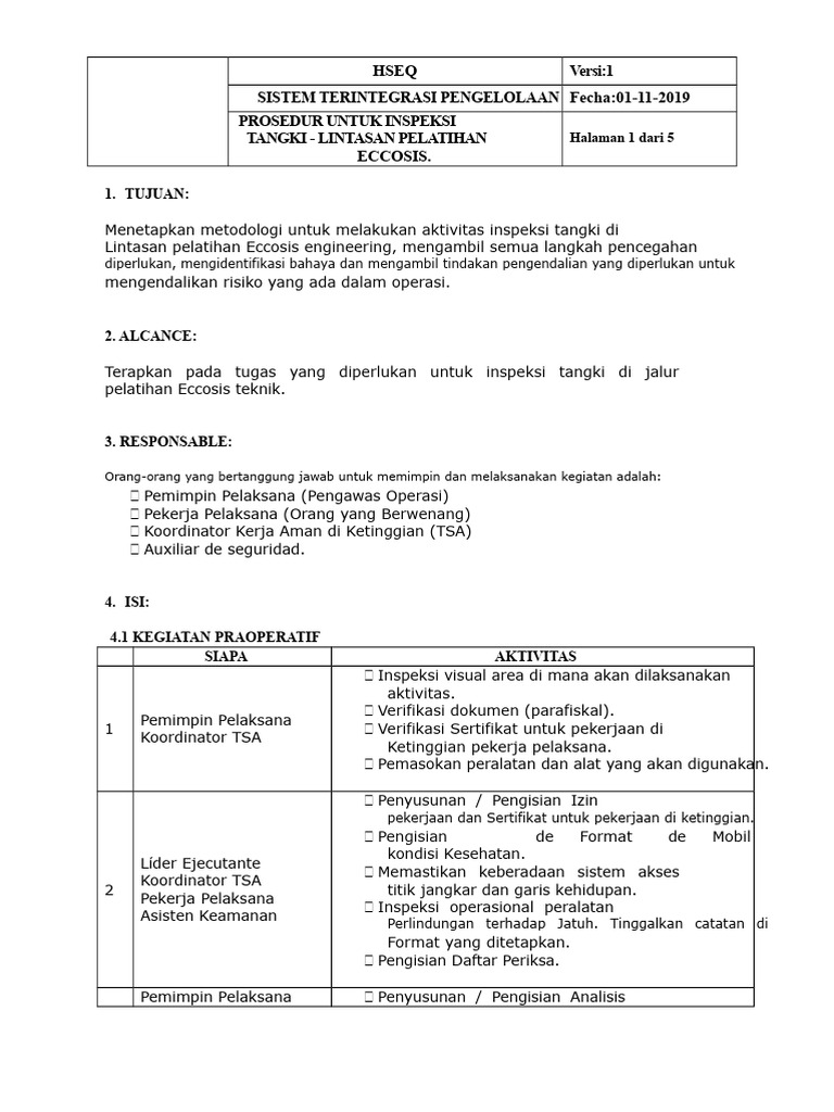 Prosedur Inspeksi Tangki | PDF