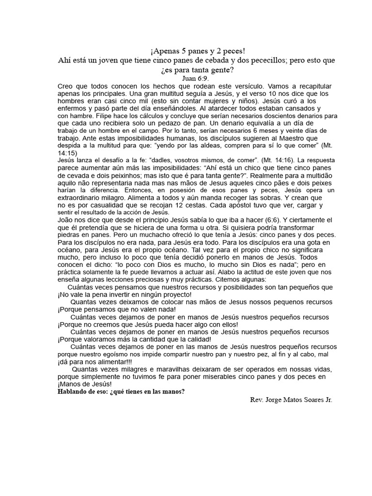 Fe en lo poco: 5 panes y 2 peces | PDF | Jesús | Contenido del Nuevo ...