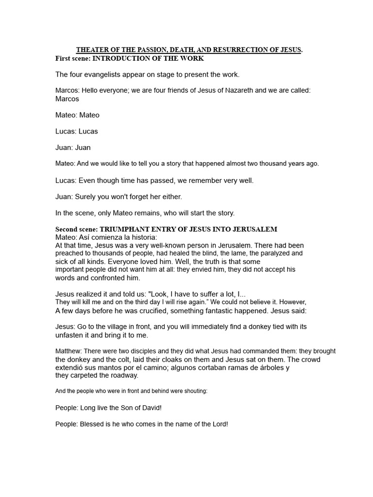Script For Children's Theater About The Passion of Christ | PDF | Jesus ...