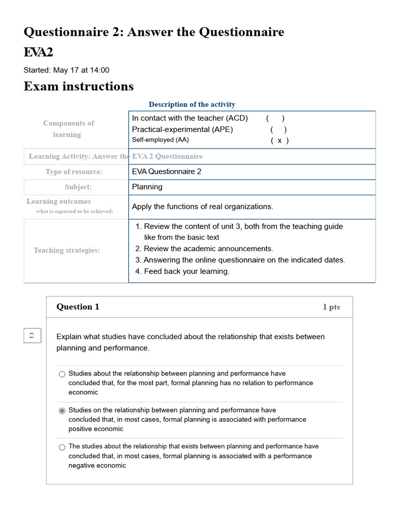 Exam [AAB01] Questionnaire 2_ Answer the EVA 2 Questionnaire | PDF ...